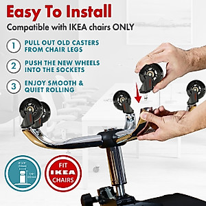 Professional Office Chair Wheels 10mm Stem - FIT IKEA Chairs ONLY - 3'' Replacement Rubber Chair Casters - Best Protection for Your Hardwood Floors Without Any Chair MATS - Black