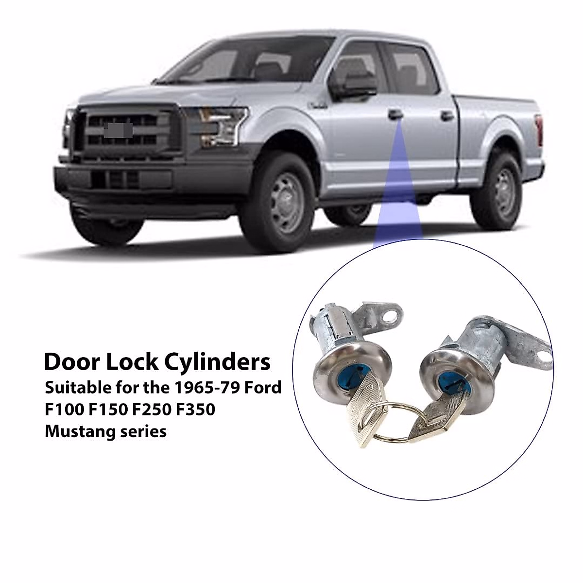 Gxcdizx 2 Door Lock, Cylinders, 2 Keys, 2Clips & 2 Gaskets for 1965-1979 Ford F-250 F-100 Bronco Custom Courier F-150 E-250