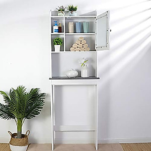 JungleA Over The Toilet Storage Wooden Cabinet Space Saver Bathroom Organizer for Home Bathroom Linens Toiletry White