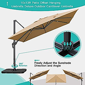 Sunnyglade 10x13Ft Cantilever Patio Umbrella Rectangular Deluxe Offset 360°Rotation & Integrated Tilting System Hanging Umbrella for Market Garden Deck Pool Backyard Patio (Tan)