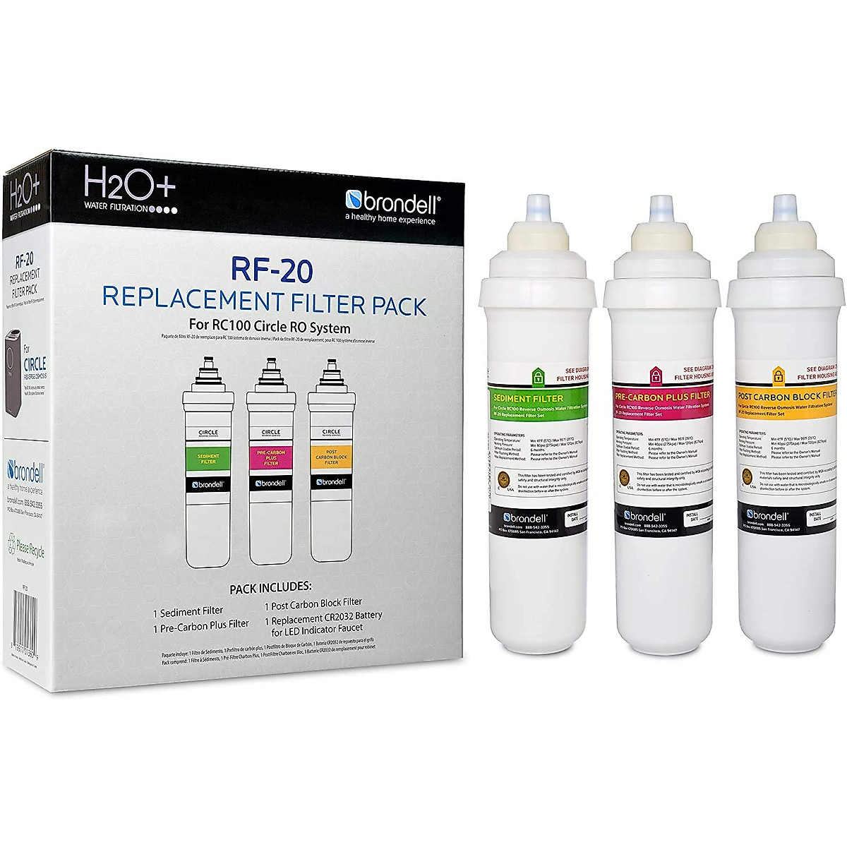 Brondell H2O+ Circle Sediment and Carbon Replacement Filter Pack (RF-20)