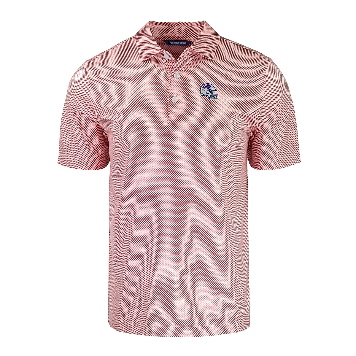 Cutter & Buck Men's White/Red Buffalo Bills Helmet Big & Tall Pike Eco Symmetry Print Stretch Recycled Polo