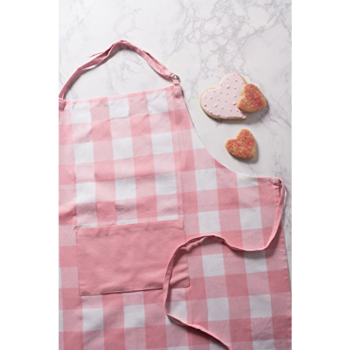 DII Unisex Buffalo Check Kitchen Collection, Classic Farmhouse Chef Apron, One Size, Pink &White