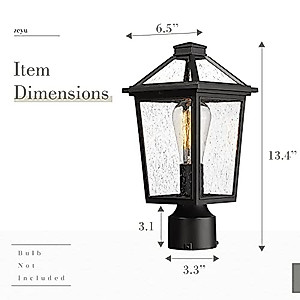 zeyu Farmhouse Outdoor Post Light Fixture, 13.4 Inch Column Lamp Post Lantern for Garden Patio House, Die-Cast Aluminum in Black Finish, Seeded Glass Shade, ZX58P BK
