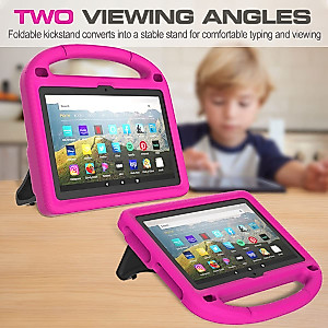 VOFTEEK Kids Case for All New Amazon Fire HD 8 & HD 8 Plus Tablet (2022 Model & 2020 10th Gen,2020/2022 Release), Durable Shockproof Protective Case with Handle Stand for Fire 8 inch 2020 Model, Pink