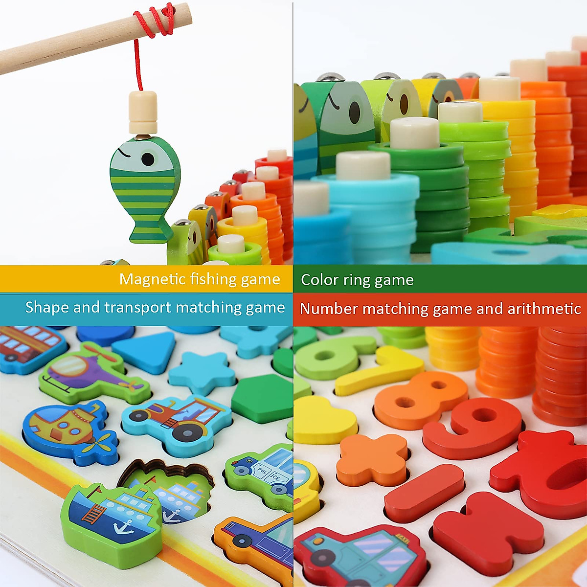 Busy School Bus Learning Montessori Toys for Preschool Toddlers, Puzzles, Math Games, Numbers, Shapes Classifiers, Counting, Stacking and Fishing, Activity Gifts for Boys and Girls of 3 to 5 Years