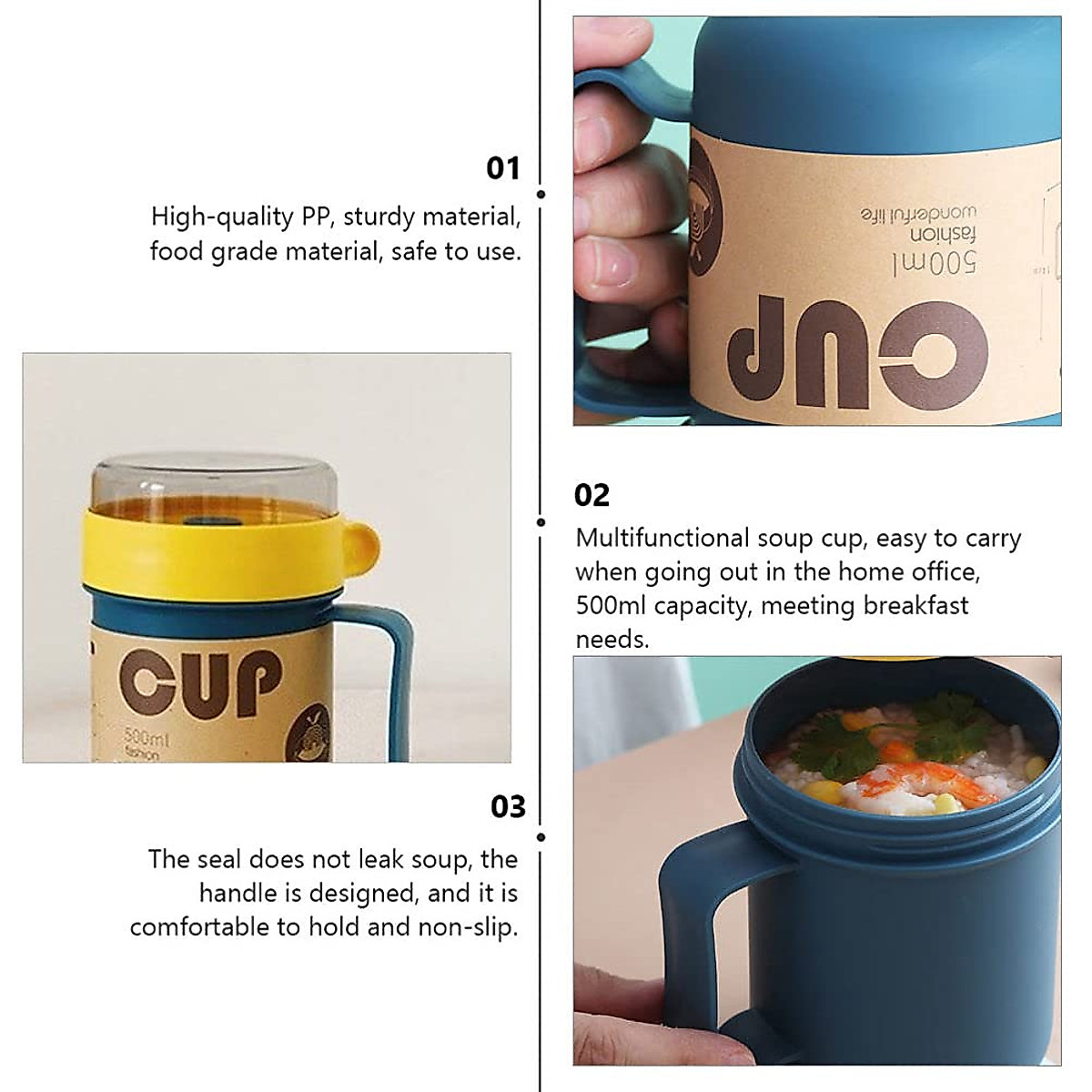 VOSAREA Microwave Soup Mug Lunch Bag Women Coffee Mug 1 Pc Soup Mug with Lid Portable Soup Mug Breakfast Cup Household Milk Cup with Spoon and Handles (500ml) Lunch Bag Women Coffee Mug