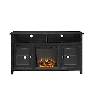 Walker Edison Glenwood Rustic Farmhouse Glass Door Highboy Fireplace TV Stand for TVs up to 65 Inches, 58 Inch, Black