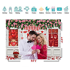 CYLYH 8X6FT Valentine's Day Backdrop Valentine's Day Store Backdrop Pink Rose Flower Brick Wall Background Love Wedding Bridal Shower Party Backdrops D807