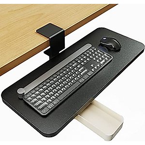 HUANUO Keyboard Tray Under Desk, 360 Rotating Keyboard Tray with Adjustable C Clamp, Ergonomic Keyboard Drawer Slide Out, No Drilling Computer Keyboard & Mouse Tray, 23.62" W x 9.84" D, Black