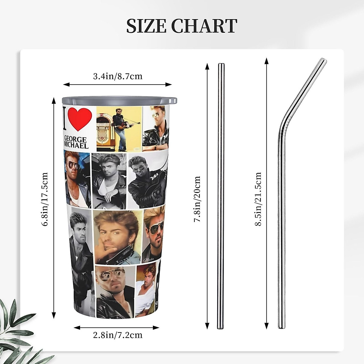 DFAGGQL George Music Michael Stainless Steel Insulated Tumbler Coffee Mug Water Cup Vacuum Bottle with Straw and Lid 20 oz