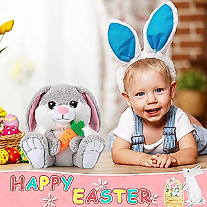 Chalyna 8 Inch Easter Plush Bunny Rabbit Stuffed Animal Gray Floppy Ear Sitting Bunny Huggable and Washable Bunny Plush Toy Gift for Kids Girls Boys Birthday Easter Stuffers Birthday Party Supplies