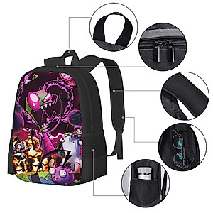 CONPELSON Backpacks Invader Anime Zim Adjustable Laptop Backpack Double Shoulder Bag for Women Men Climbing Shopping Work
