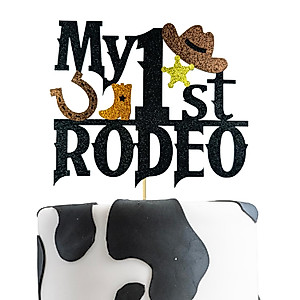 My 1st Rodeo Cake Topper, My First Rodeo Cake Topper, Cowboy Cake Topper, Western Little Cowboy Theme 1st Birthday Party Cake Decoration (Glitter)