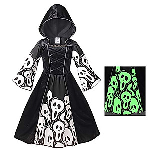 yolsun Skeleton Ghost Witch Costume for Girls, Glow in The Dark, Halloween Fearsome Costume(10-12 Years)