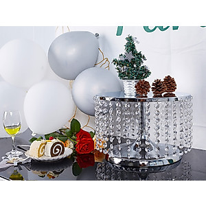 8 Inch Tall Metal Cake Stand - 12" Dia Round Base Cake Display Stand with Hanging Acrylic Crystals for Dessert Table, Wedding, Party, Event, Home Décor