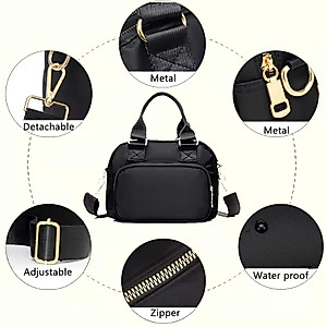 OPXTO Nylon Shoulder Handbags for Women, Waterproof Multi Lightweight Pocket Purses and Cross-body Bags. (Black)