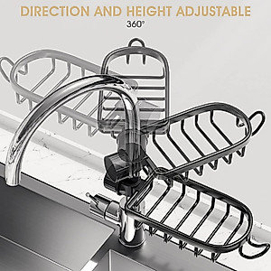 CZMIYRPY Stainless Steel Faucet Rack - Sponge Holder for Kitchen Sink Adjustable Detachable Faucet Rack, Sink Sponge Holder for Soap, Shampoo, Shower Caddy Shelf