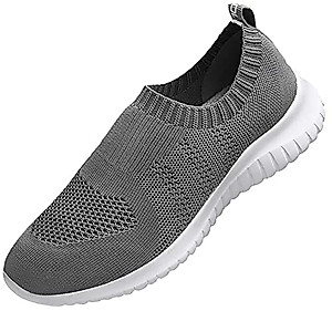 konhill Women's Walking Tennis Shoes - Lightweight Athletic Casual Gym Slip on Sneakers 9.5 Wide US A/Dark Grey,41