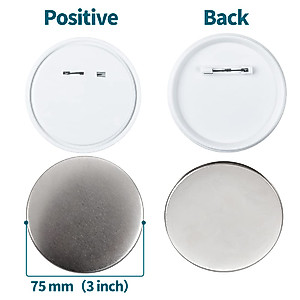 Happizza 100 Sets 75mm(3 inch) Button Parts for Button Maker Machine 75mm, Round Badge Button Making Supplies Blank Pin Back, includes Metal Cover, Plastic Button Back Cover, Clear Film&Blank Paper