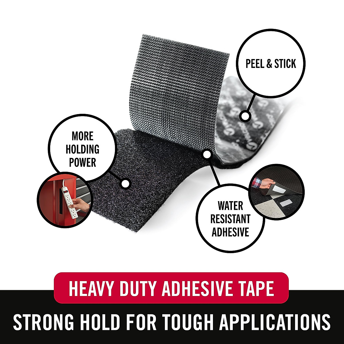 VELCRO Brand Heavy Duty Tape with Adhesive - Cut Strips to Length - Holds 10 lbs, Black - Industrial Strength Roll, Wide 10Ft x 2In - Strong Hold for Indoor or Outdoor Use