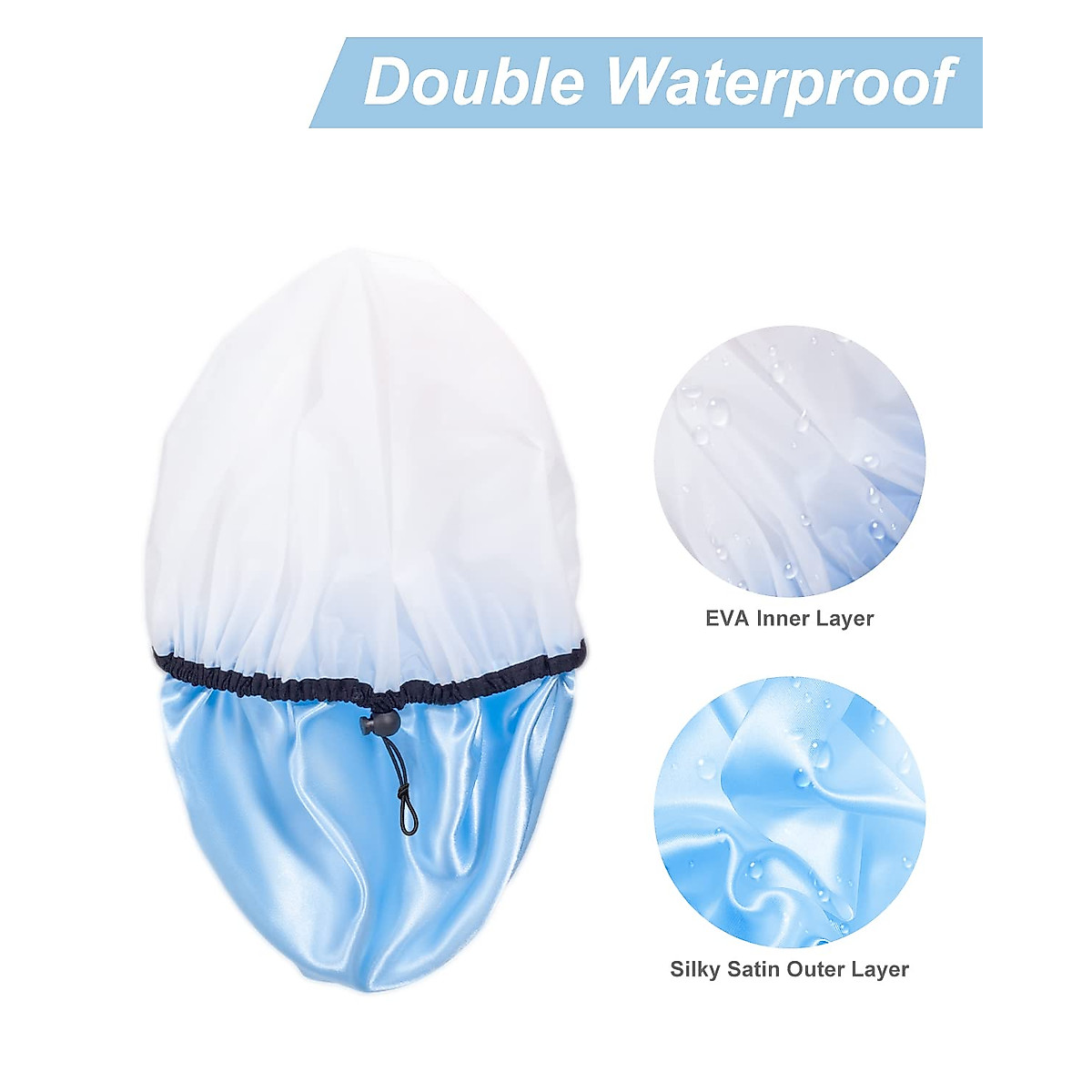 Auban Shower Cap for Women, Adjustable Reusable, Extra Large, Double-Layer Waterproof Bathing cap, Waterproof Exterior, EVA Lining, Hair Cap for All Hair lengths, 3 Colors