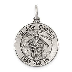 Solid 925 Sterling Silver Catholic Patron Saint Jude Thaddeus Pendant Charm Medal - 25mm x 20mm