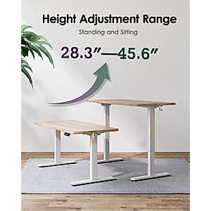 TIQLAB Standing Desk 47 x 24 inch, Electric Height Adjustable Desk with Splice Board, Stand Up Desk with Casters, Sit Stand Desk Computer Desk for Home Office, White Frame/Maple Top