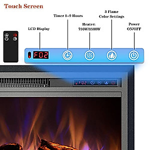 Kentsky Electric Fireplace, 25" Electric Fireplace Inserts, Recessed Fireplace Heater with Remote Control, Adjustable Flame Colors, Timer&Overheating Protection, 750/1500W