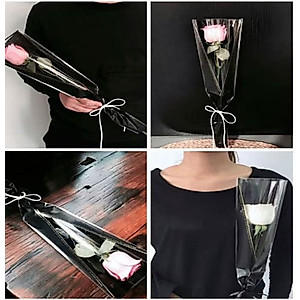 Rikyo 100 Counts White Single Floral Packaging Bag,Single Rose Sleeve,Single Rose and Carnations Flower Wrapping Paper,Flower Bouquet Sleeve Bag for Mother's Day Valentines Day Wedding Birthday Gift