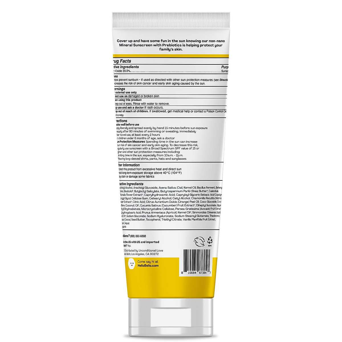 Hello Bello Mineral SPF 55+ Sunscreen Lotion with Prebiotics I Water Resistant and Reef Friendly Sun Protection for Babies and Kids I 3 fl oz (Pack of 1)