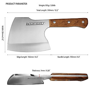KOFERY Hand Forged Meat Cleaver - Heavy Duty Bone Chopper Axe Knife with Wood Handle, Full Tang Chopping Knife for Kitchen, Camping, BBQ & Outdoor