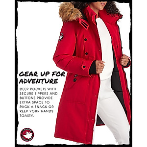 CANADA WEATHER GEAR Women's Winter Coat - Stadium Parka Jacket, Fur Trim Hood (S-3XL), Size Medium, Red Apple