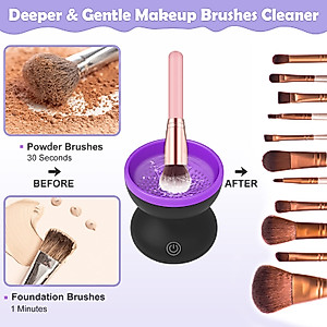Electric Makeup Brush Cleaner with Drying Rack, Luxiv 2 In 1 Wash&Dry Makeup Brush Cleaner Machine Fit for All Size Brush Automatic Spinner Machine, Makeup Brush Beauty Blender Cleaner (Black+Purple)