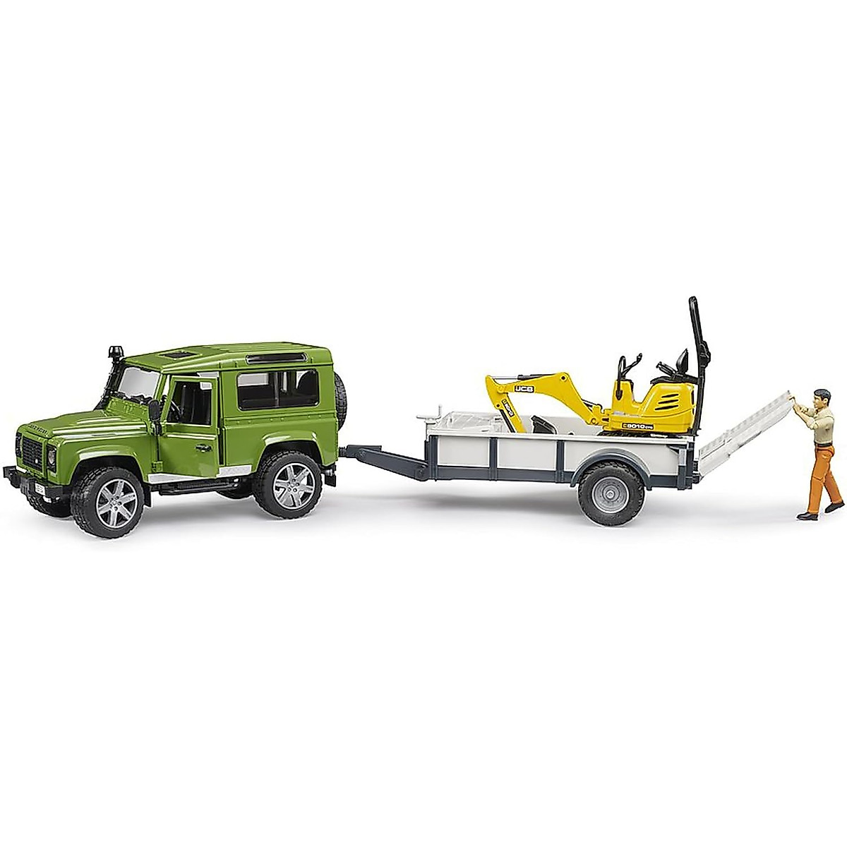 Bruder Land Rover Defender Rigid Drawbar Trailer Jcb Micro Excavator and Construction Worker for unisex-children