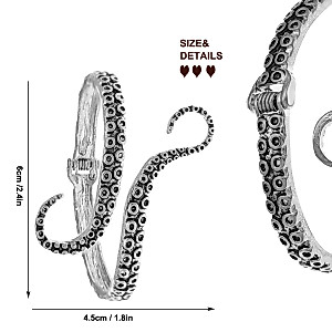 RechicGu Vintage Silver Octopus Tentacle Animal Sea Ocean Hinged Open Bracelet Bangle Cuff Scary Horror Goth