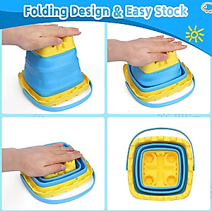 3L Jumbo Foldable Buckets, Castle Sand Beach Toy Silicon Pails For Kids Adults, Collasible Water Bucket Sandbox Kit Multi Use Summer Essential For Travel Cleaning, Camping, Picnic, Fishing 3 PCS