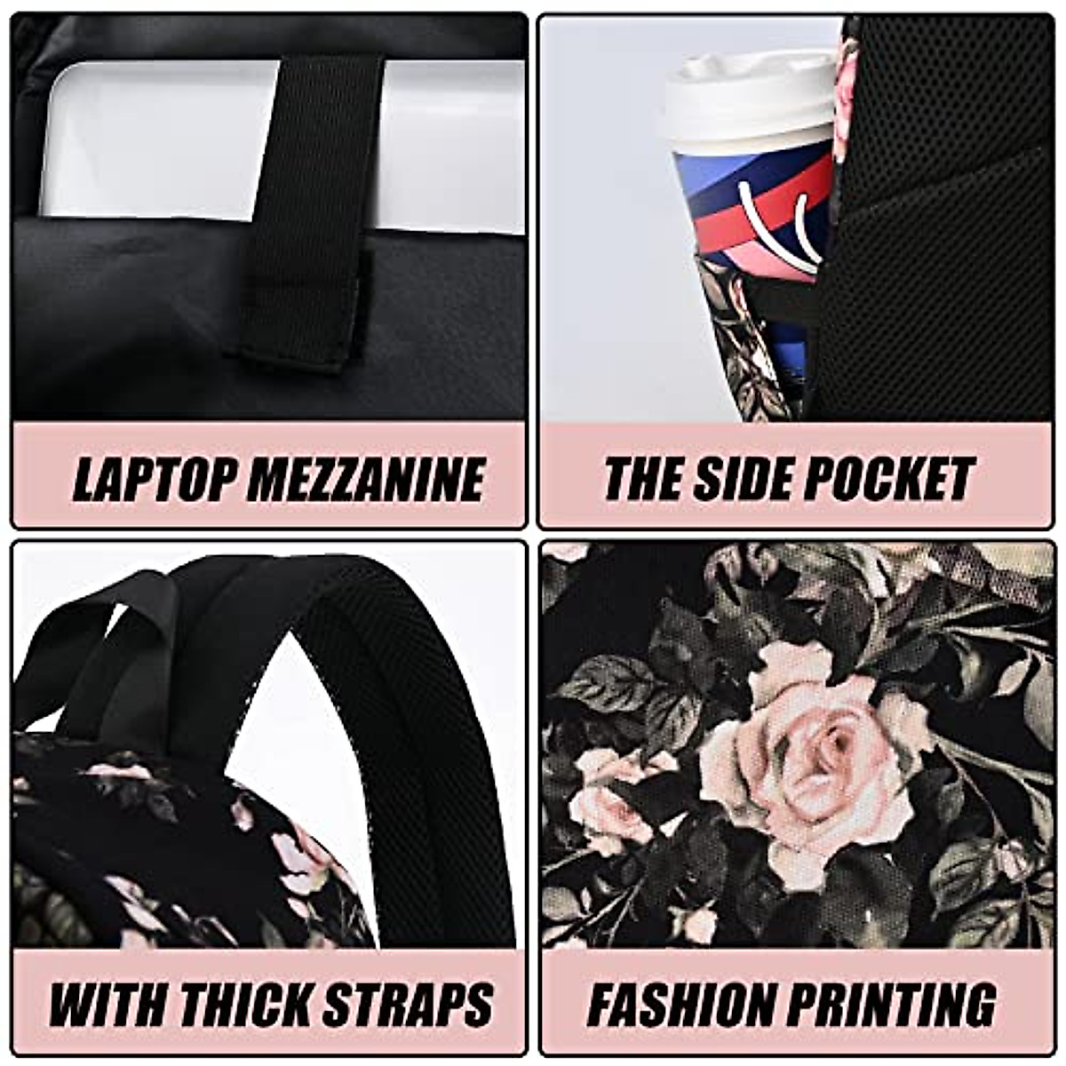 Sinpooo Canvas Backpack ,Washable Recycle Cotton 15.8 Inch Backpack Purse for Women Fashion, College Back Pack Bag for Women Daypack Travel Business Work Bag(Flower)