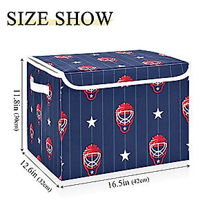 RunningBear Hockey Sport Large Storage Bins with Lid Collapsible Storage Bin Household Basket Boxes Fabric Storage Baskets for Office Outside Cars