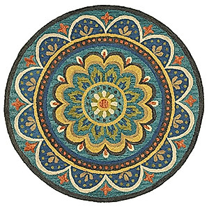 Trade AM Dazzle Round Floral Area Rug, 6 by 6-Feet, Blue