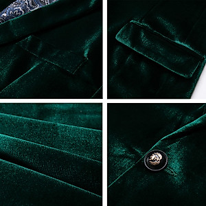 WZIKAI Mens Velvet Blazer One Button Slim Fit Solid Fashion Suit Jacket Sport Coat for Wedding Prom Dinner Party Green XXXL