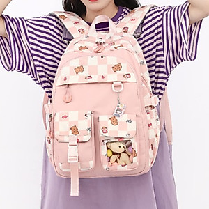 RRRWEI Cute Backpack For School Aesthetic Big Kawaii Backpack For Girls Student Bookbags Preschool Elementary (pink)