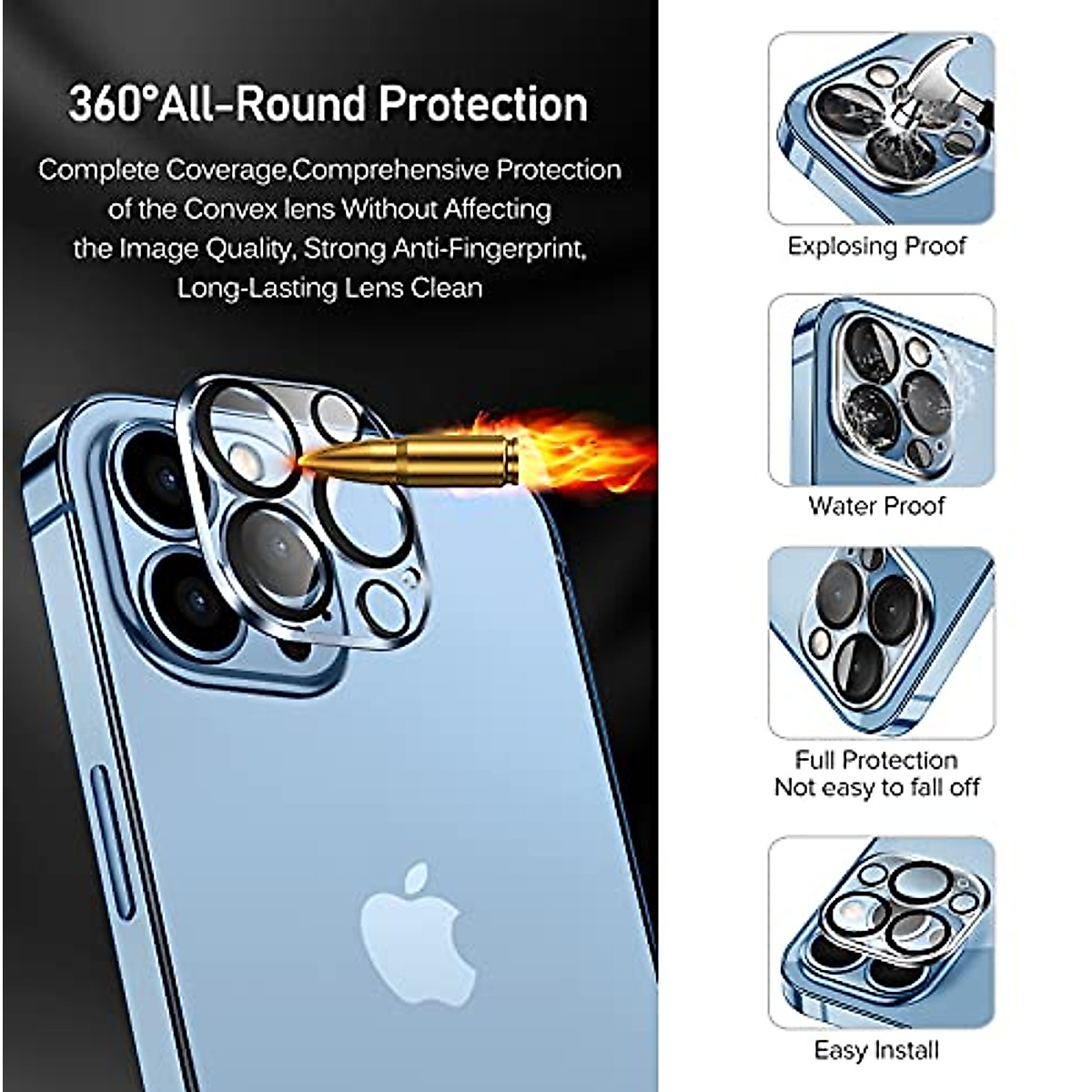 ivoler[4+2Pack]Screen Protector Compatible With iPhone 13 Pro Max 6.7‘’[4 Pack]with [2 Pack] Camera Lens Protector, HD Tempered Glass Film With Align Frame, 9H Hardness, Bubble Free,Scratch Resistant