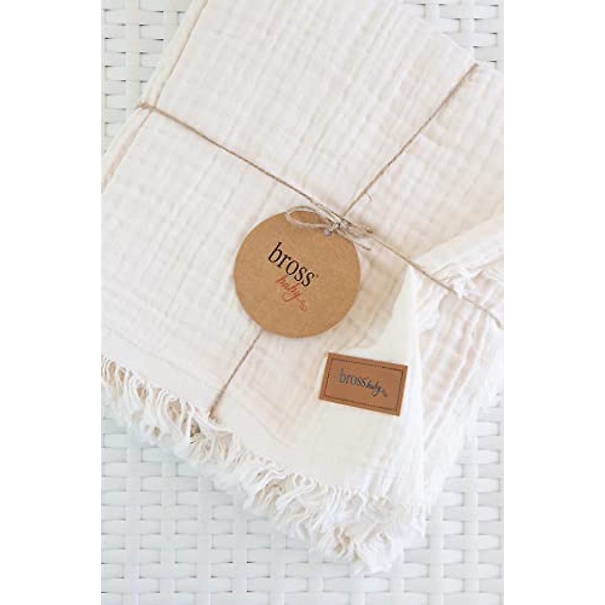 BROSS 100% Cotton Unisex Baby Blanket, 4-Layers, 110 * 120 cm, Swaddle Blanket for Newborn Babies, Soft Silky Blanket for Babies, Newborn Receiving Blanket, Baby Muslin Blanket Soft (Ecru)