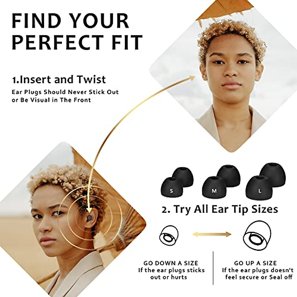 Ear Plugs for Sleeping Noise Cancelling – Super Soft, Reusable Hearing Protection in Flexible Silicone, Noise Cancelling Earbuds for Sleep - 6 Ear Tips in S/M/L – 25dB Noise Cancelling Black