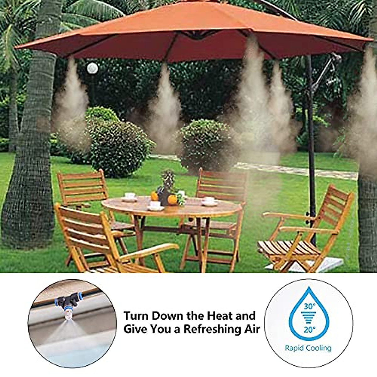 AOZBZ Misting Cooling System, 16.4FT (5M) Misting Line+5 Mist Nozzles & Brass Adapter Outdoor Misting System for Garden Patio Trampoline Greenhouse Umbrella