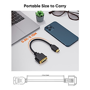 CableCreation HDMI to DVI Short Cable 0.5ft, Bi-Directional DVI-I (24+5) Female to HDMI Male Adapter 1080P DVI to HDMI Converter Compatible with Xbox, PC, TV Box, PS5, Blue-ray, Switch