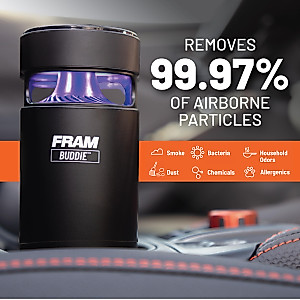 FRAM Buddie HEPA Air Purifier H13 Filtration & UV-C LED Sanitization, Cable-Free Rechargeable Portable Air Purifier for Home, Car & Work, Eliminates 99.97% of Dust, Smoke & Other Pollutants | CAP30200