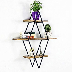 TJLSS Way Rustic Wood Wall Floating Shelves,Decorative Wall Shelf for Bedroom, Living Room, Bathroom, Kitchen, Office and More (Rhombus)