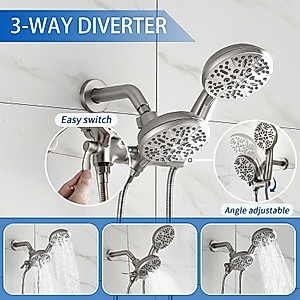 Shower Tub Kit Dual Shower System with Tub Spout Tub and Shower Faucet Set Complete Dual Shower Head and Handheld Combo Set Tub and Shower Trim Kit Brushed Nickel 88056BN